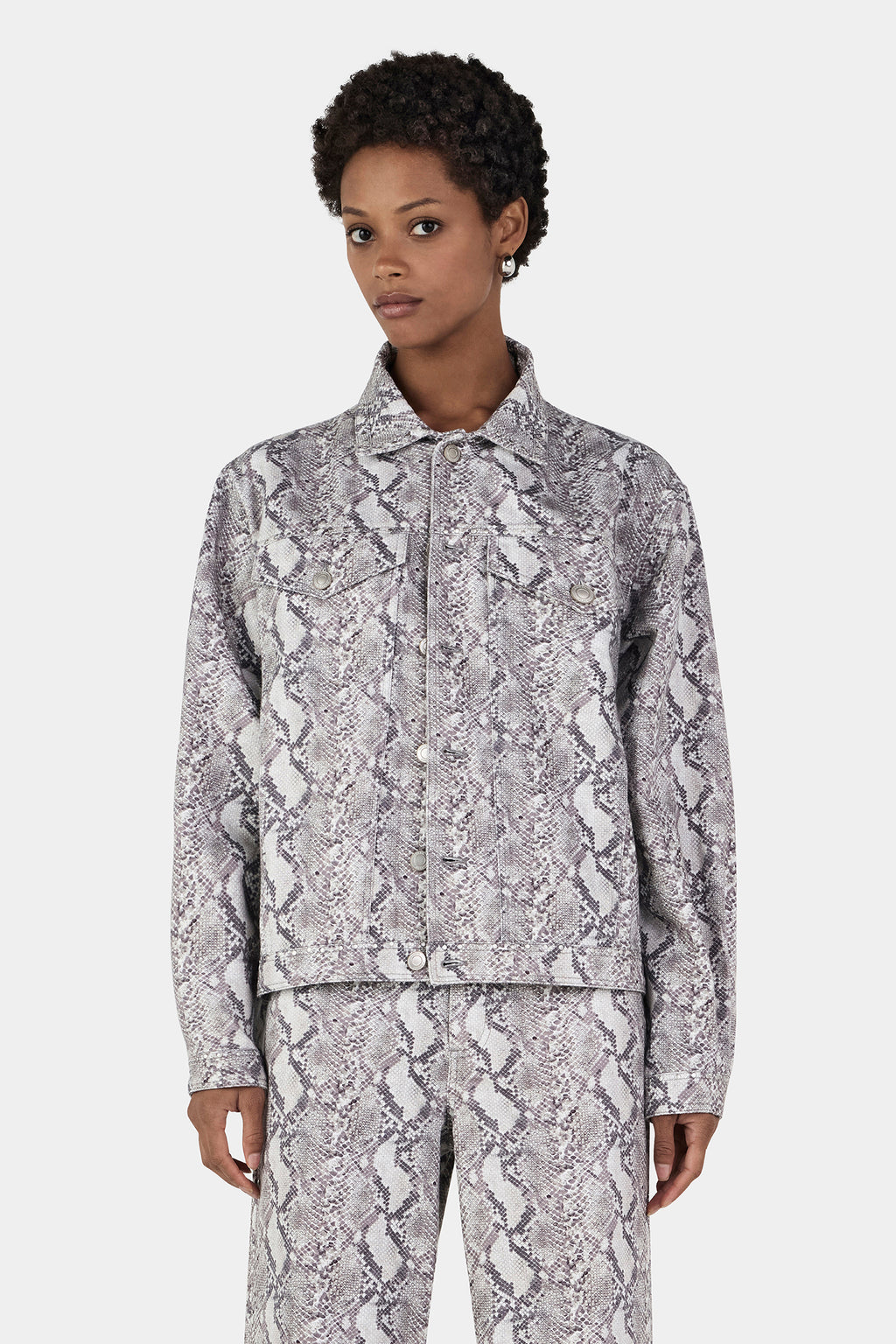 Morgan Studded Denim Jacket Silver Python – Hansen & Gretel